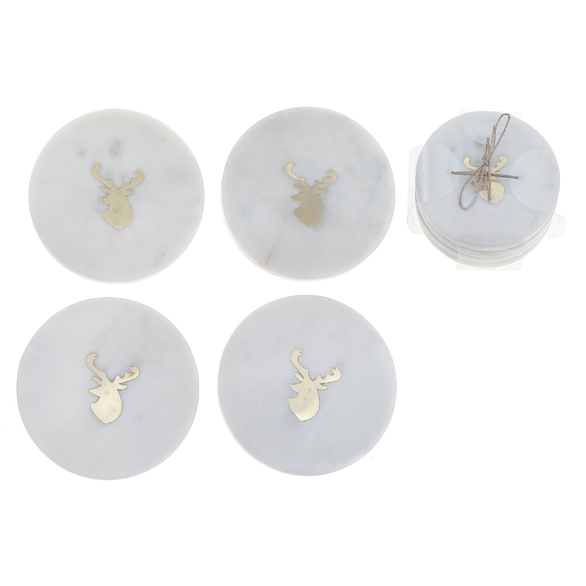 Click here for Ih Casadécor 4pc White Marble Round Coaster W/ Dee... prices