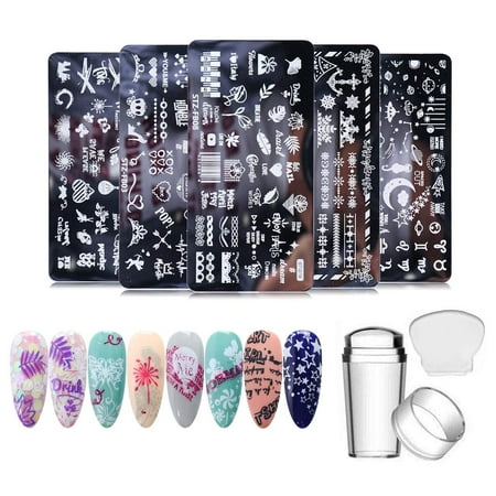 5 Pieces Nail Stamping Plate Template Set?Nail Art Template + 1 Stamp ...