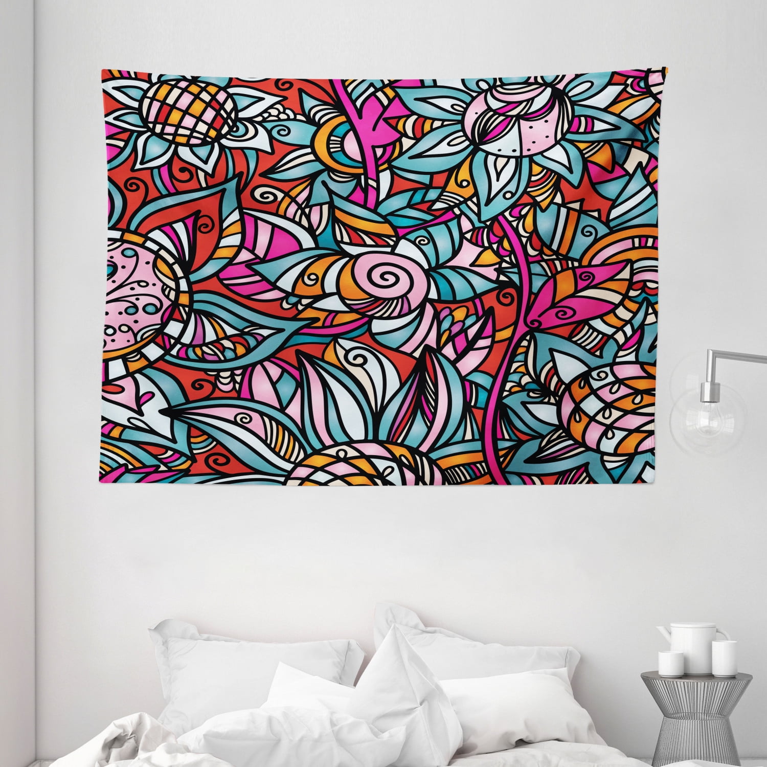 Urban Graffiti Tapestry, Abstract Graffiti of Shaded Floral Design ...