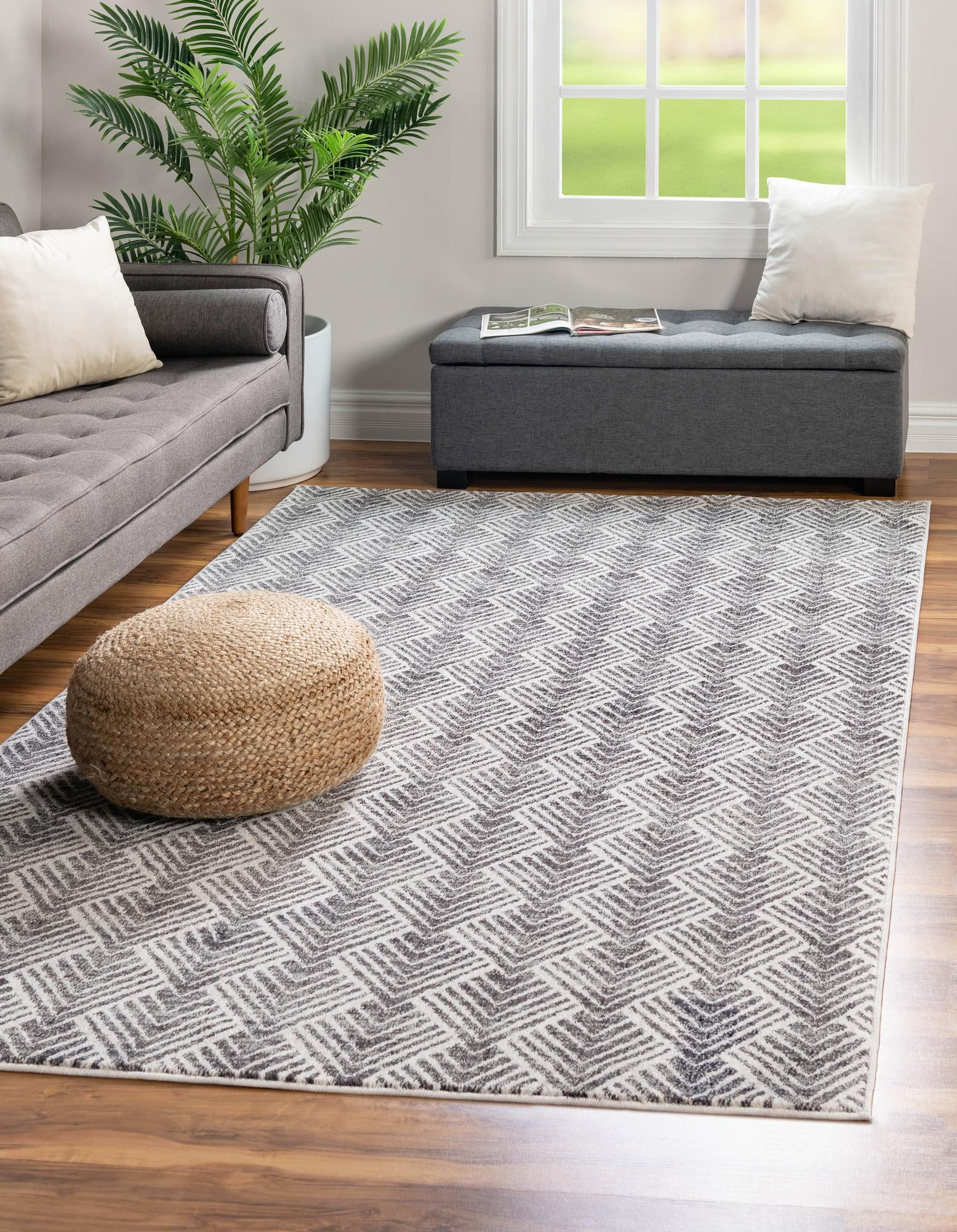 Rugs.com Eco Trellis Collection Rug – 8' x 10' Charcoal Ivory Medium ...