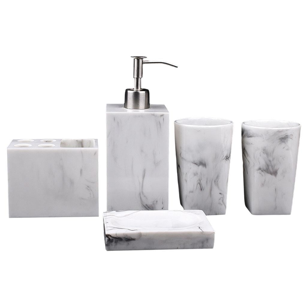 5 Packs Practical Toiletry Set, Practical Marble Look Toothbrush Holder ...