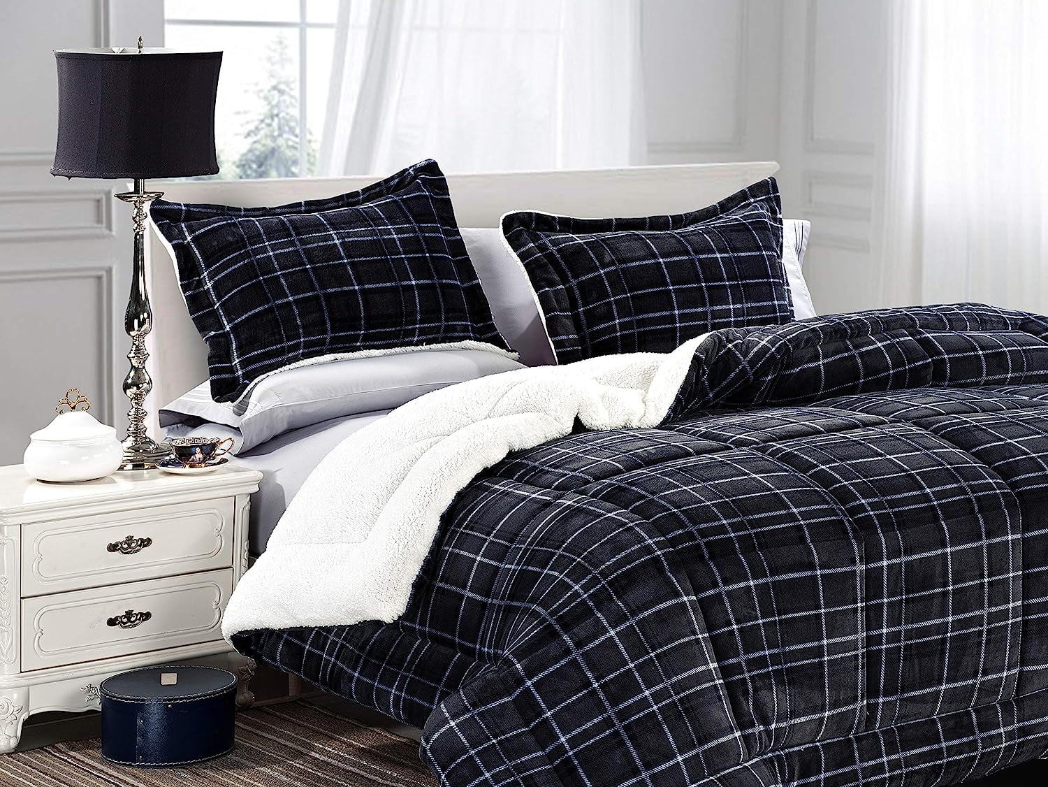 Soft & Cozy Heavy Weight Plaid Pattern 3PC Comforter Set - Micromink ...