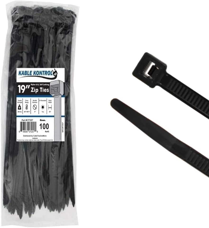 Kable Kontrol Heavy Duty Black Zip Ties - 19 Inch Long - 250 Lbs Tensile Strength - 100 Pcs/Pack ...