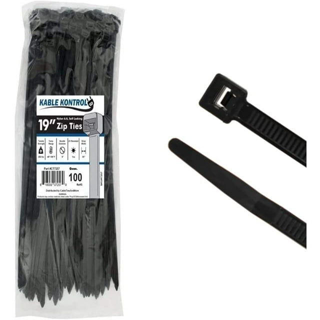 Kable Kontrol Heavy Duty Black Zip Ties - 19 Inch Long - 250 Lbs Tensile Strength - 100 Pcs/Pack ...