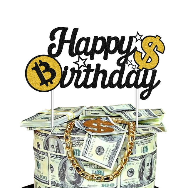 Happy Birthday Cake Topper - Bitcoin and Dollar Sign Money Cake Topper ...