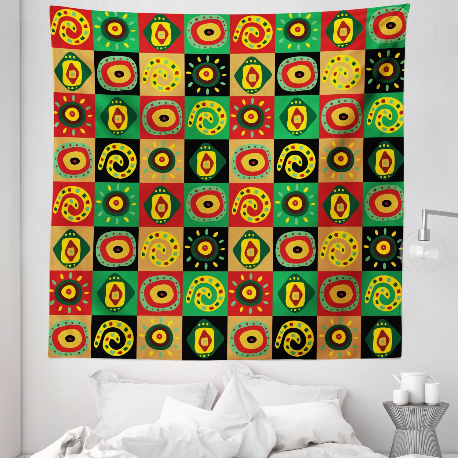 African Tapestry, Abstract Design with Trippy Shapes Culture Hieroglyph ...