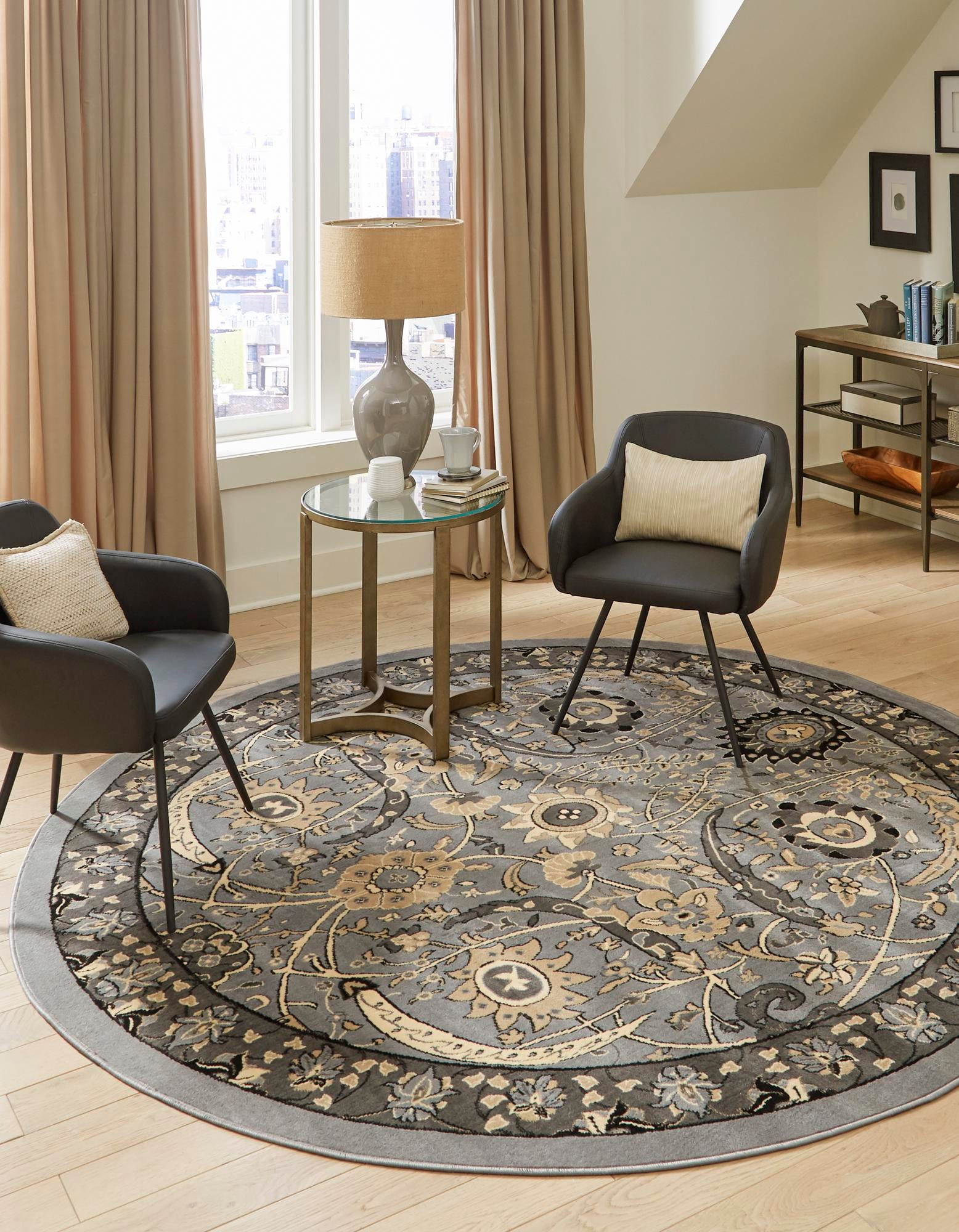 Rugs.com Neda Collection Rug – 8 Ft Round Dark Gray Low Rug Perfect For ...