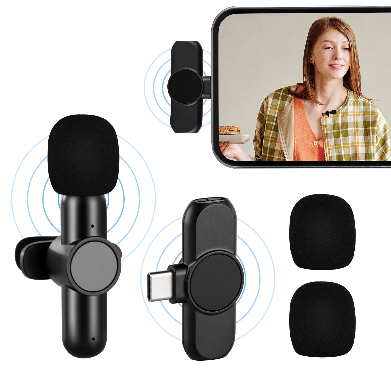 Lavalier Microphone Wireless Audio Video Recording Mini Mic for Android ...
