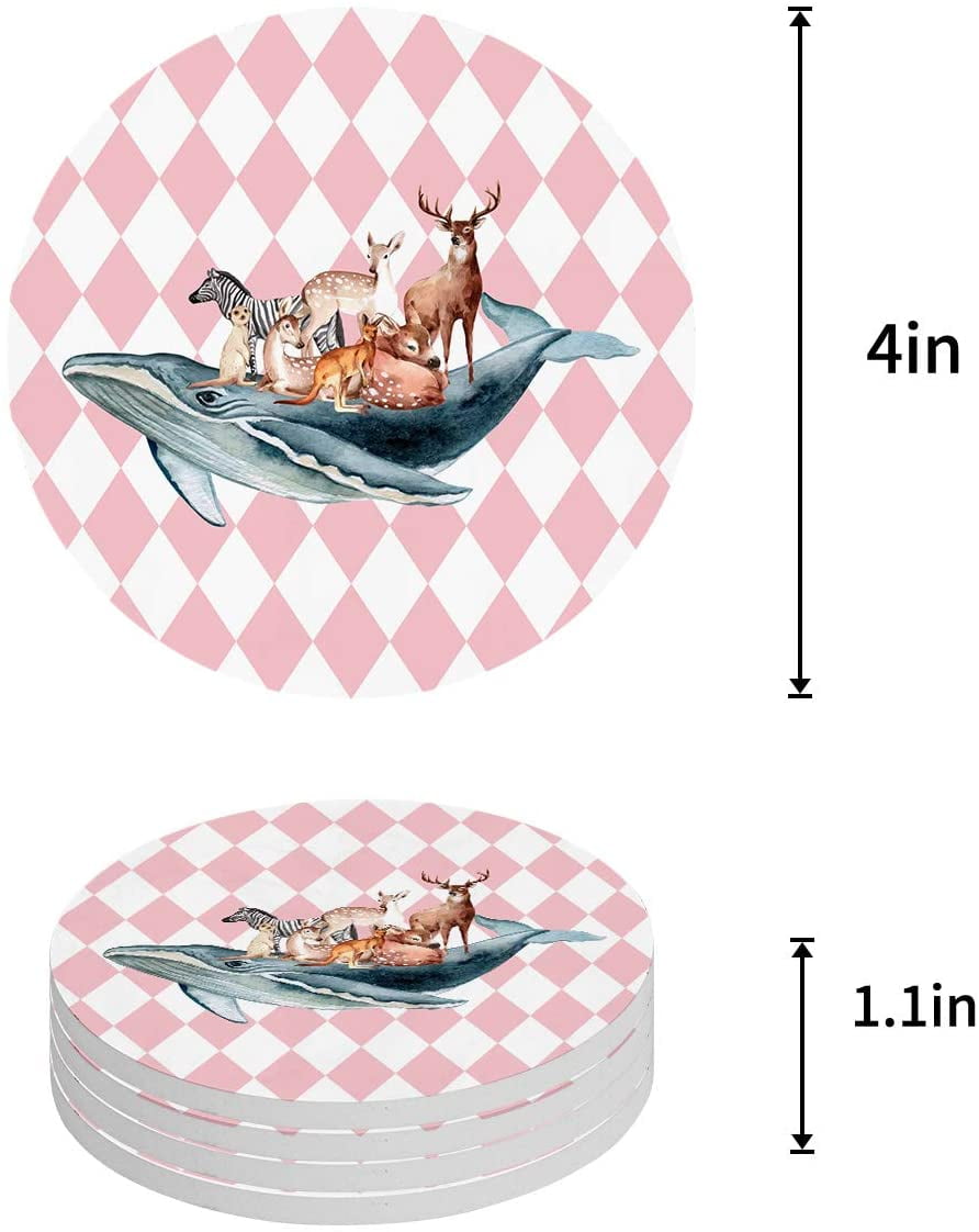 ZHANZZK Whale Set of 6 Round Coaster for Drinks, Absorbent Ceramic ...