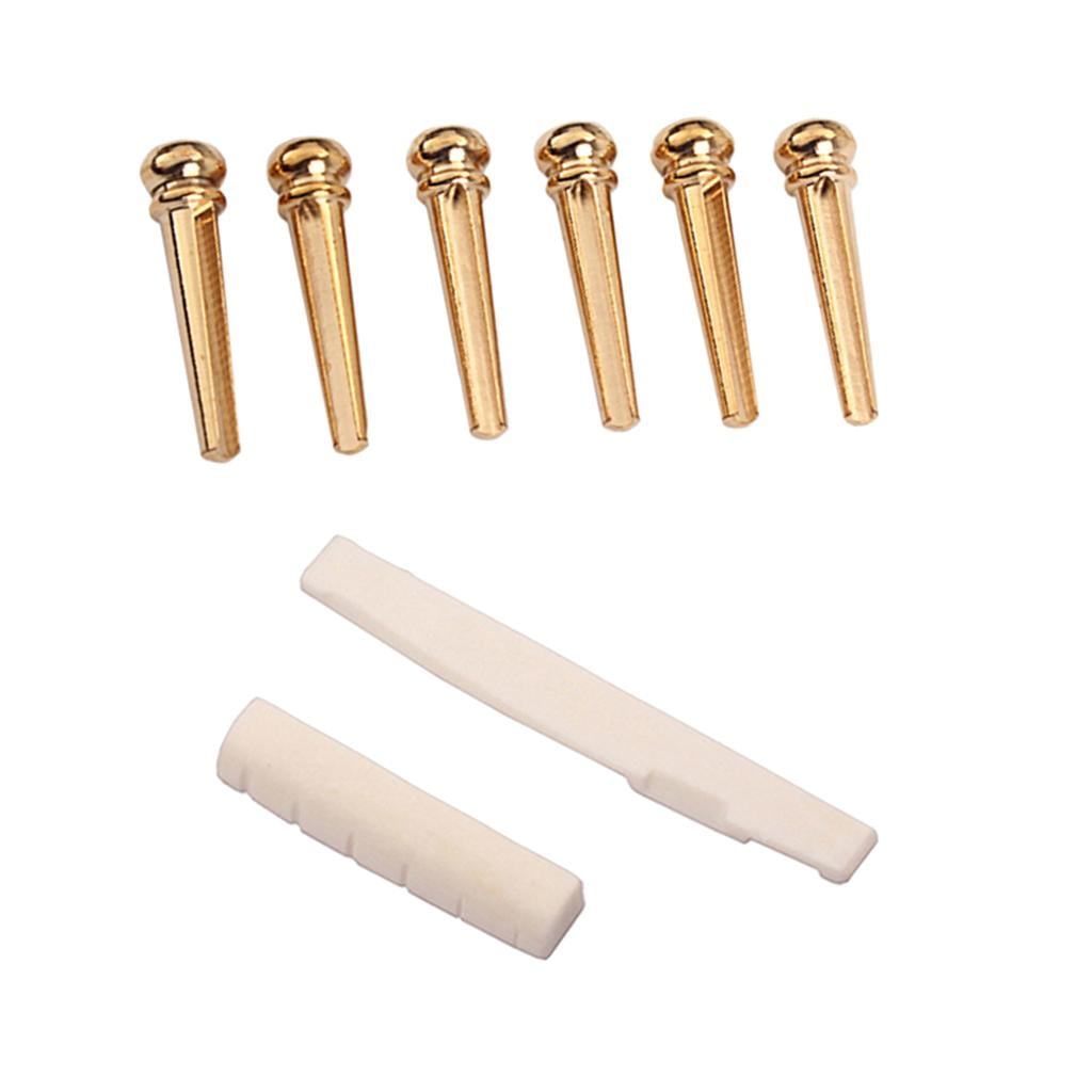 Copper 6 Pieces Brass Bridge Pins + Guitar Bridge Slotted Saddles Nuts ...