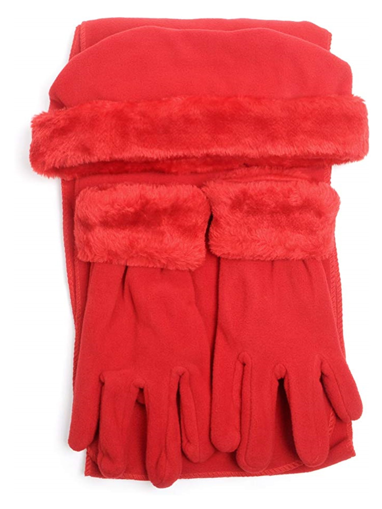 Women's Red Solid Fleece 3-Piece gloves scarf Hat Winter Set - Walmart.com
