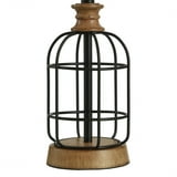 Mainstays Black Metal Cage Table Lamp with Wood Accents and Drum Shade ...