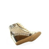 Peggy-44 Women's Glitter Metallic Lace Up Low Top Low Wedge Fashion ...