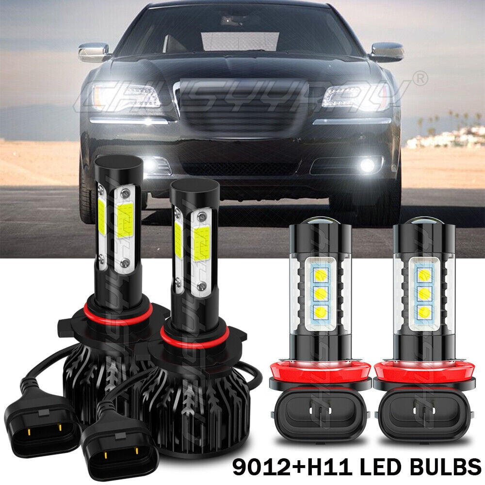 4PC 9012 H11 LED Headlights 9012/HIR2 Hi/Lo + H11/H8/H9 Fog Light Bulbs ...