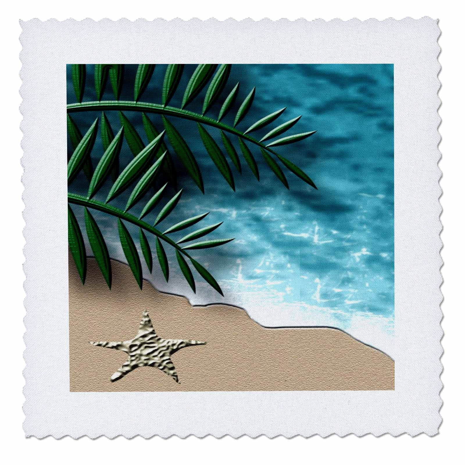 Stylized Beach Scene Shoreline Ocean Sand Starfish 14x14 inch quilt ...