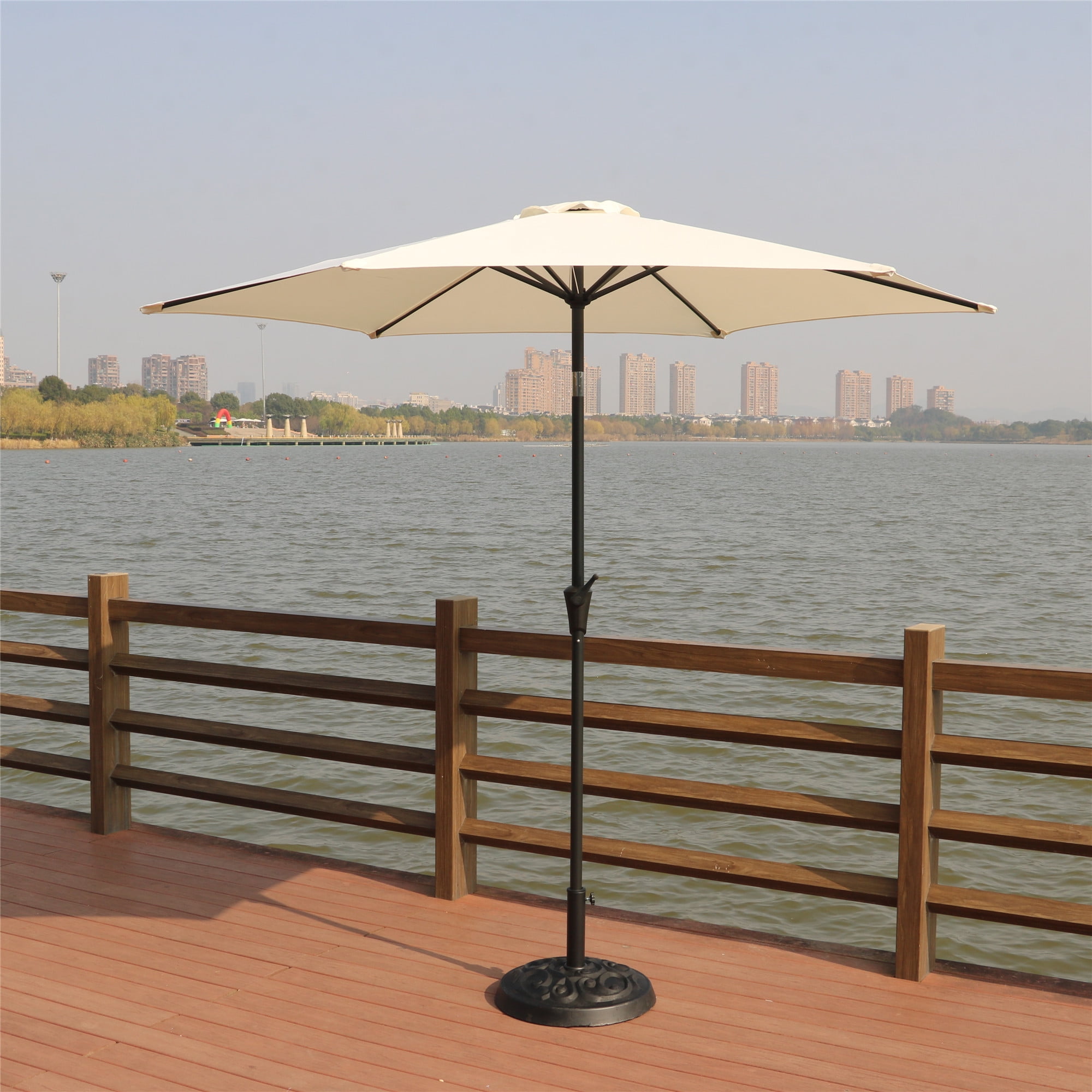 Outdoor Aluminum Patio Umbrella, 8.8ft Market Umbrella with Round Resin ...