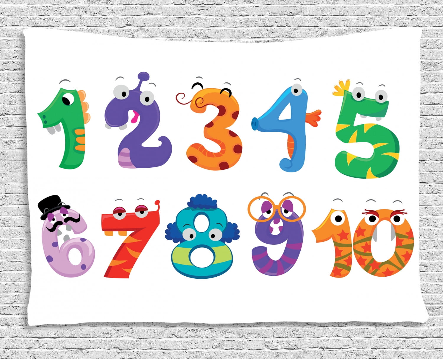 Number Tapestry, Math Signs as Funny Characters Monsters Giraffe Snake ...