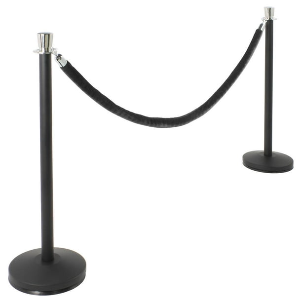 Set of 2 Matte Black Stanchion Posts with 6.5' Black Velvet Rope ...
