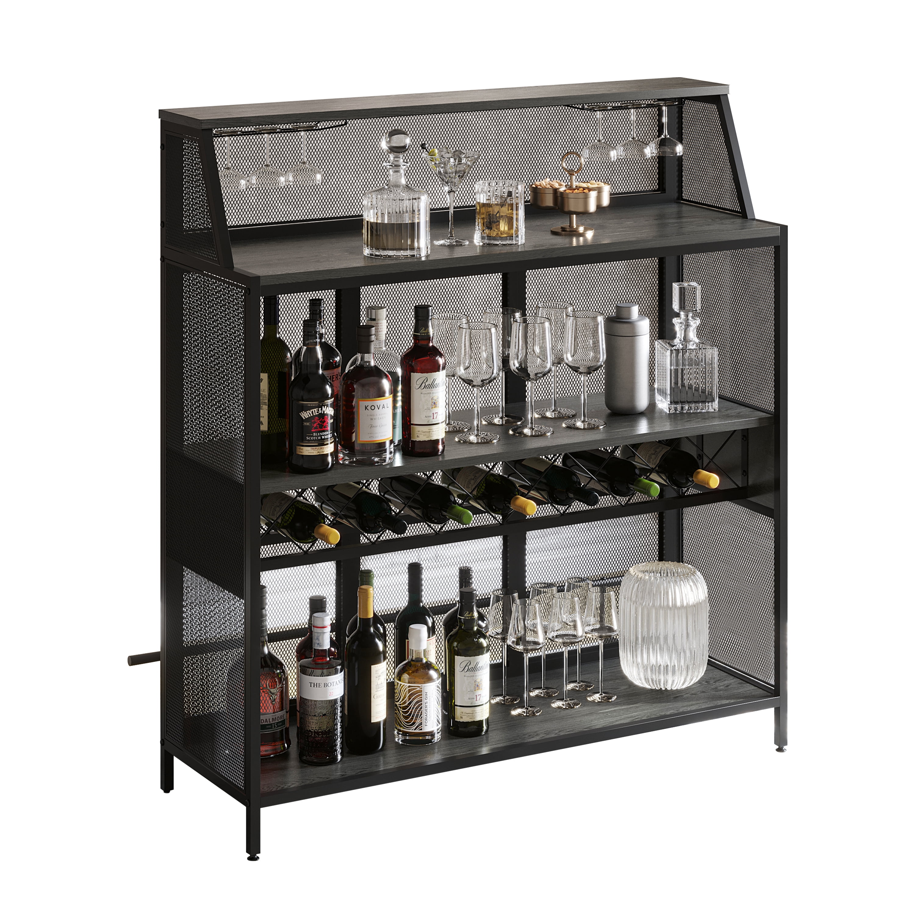 MAISONPEX Home Bar, 4 Tier Industrial 51in Bar Cabinet, Farmhouse ...