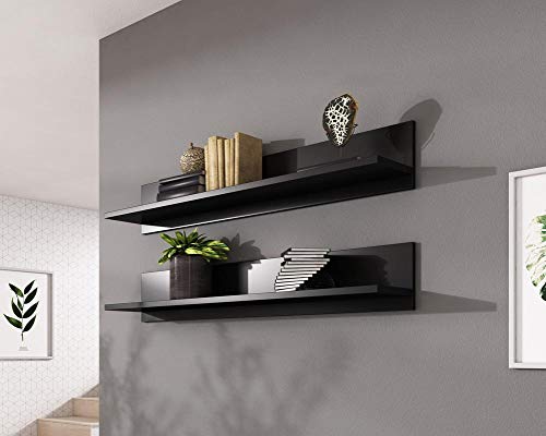 Meble Furniture MDF Floating Shelves, Set of 2, 7.80" x 49.00", Black ...