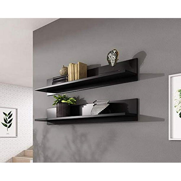 Meble Furniture MDF Floating Shelves, Set of 2, 7.80" x 49.00", Black ...