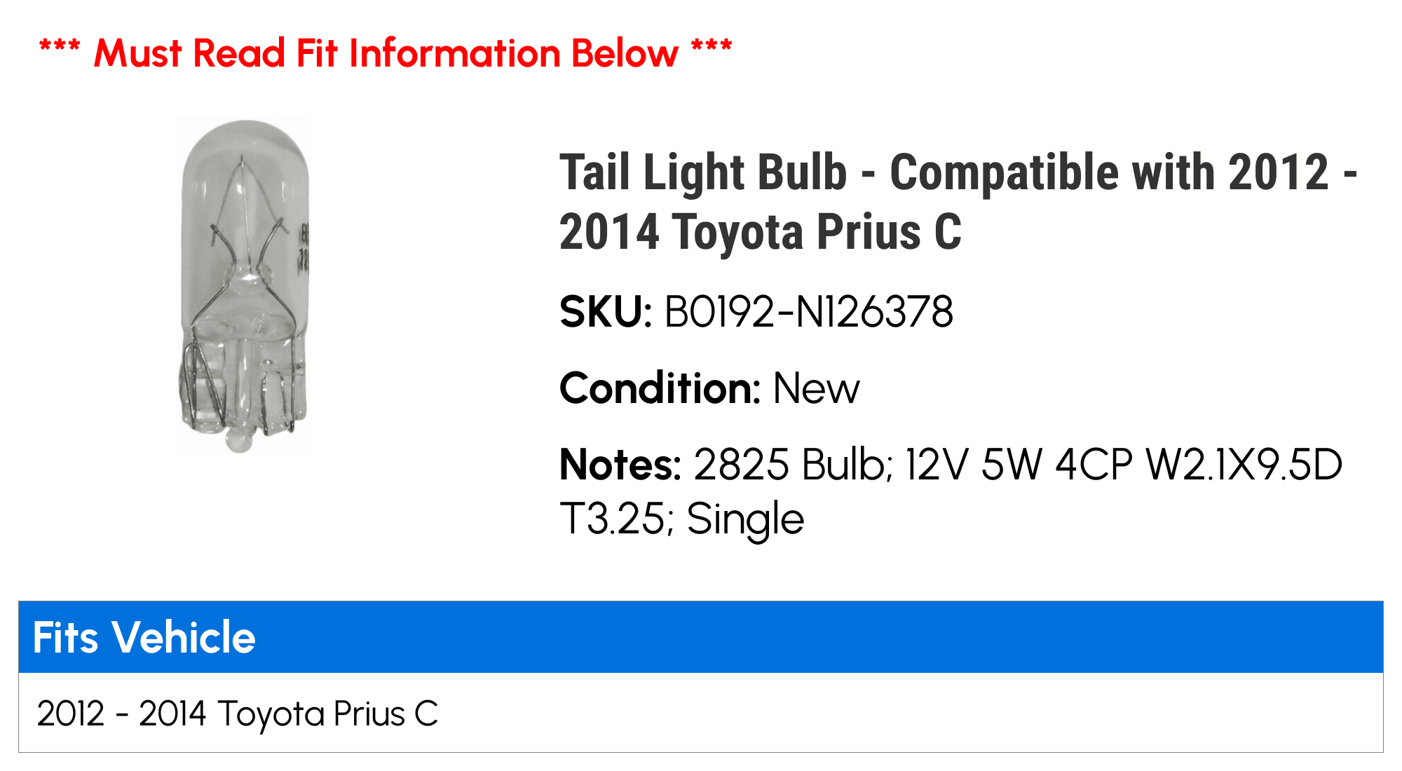 Tail Light Bulb Compatible with 2012 2014 Toyota Prius C 2013 Walmart