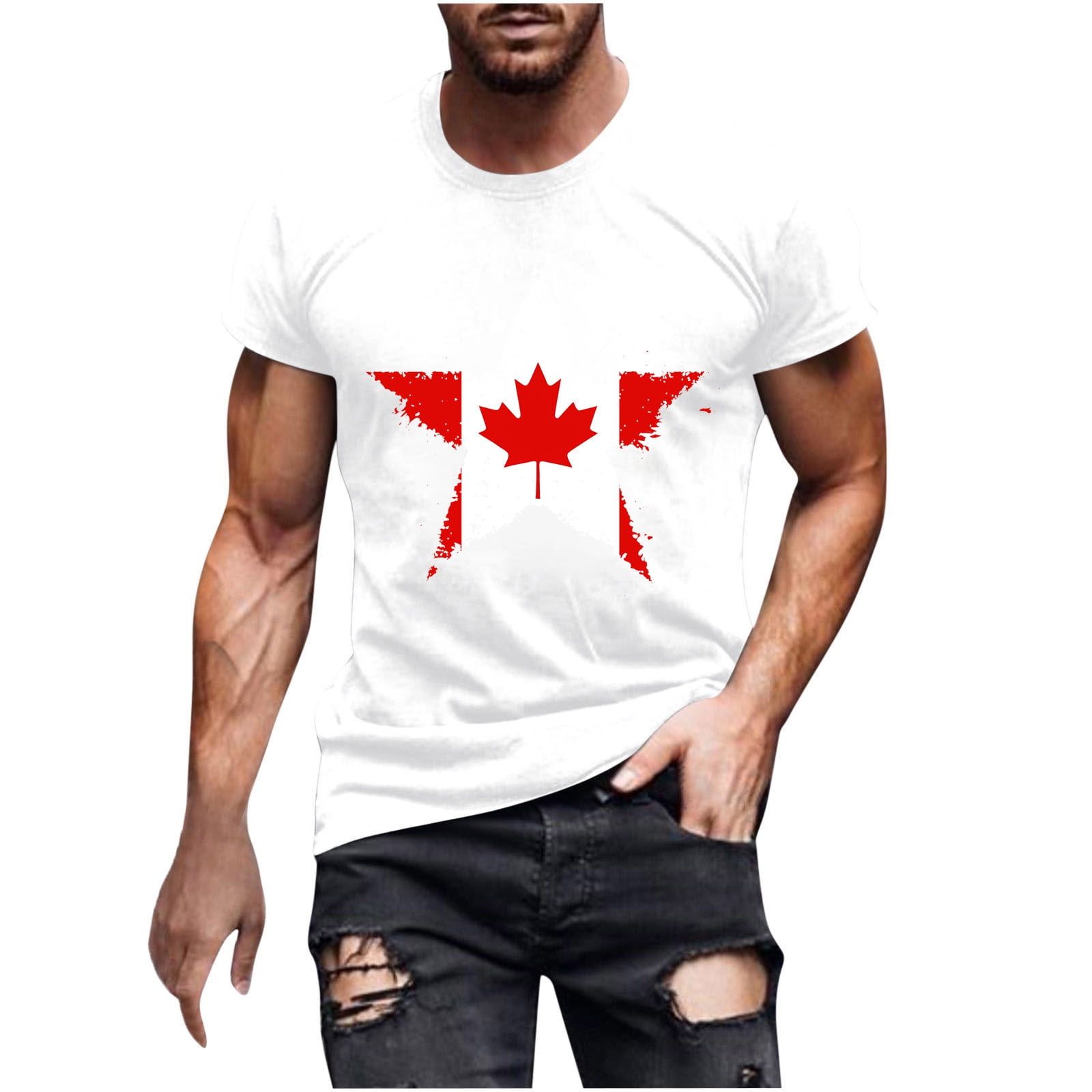 Click here for Amzcrzy Mens T-Shirts M-3xl Fashion Maple Leaf Pri... prices