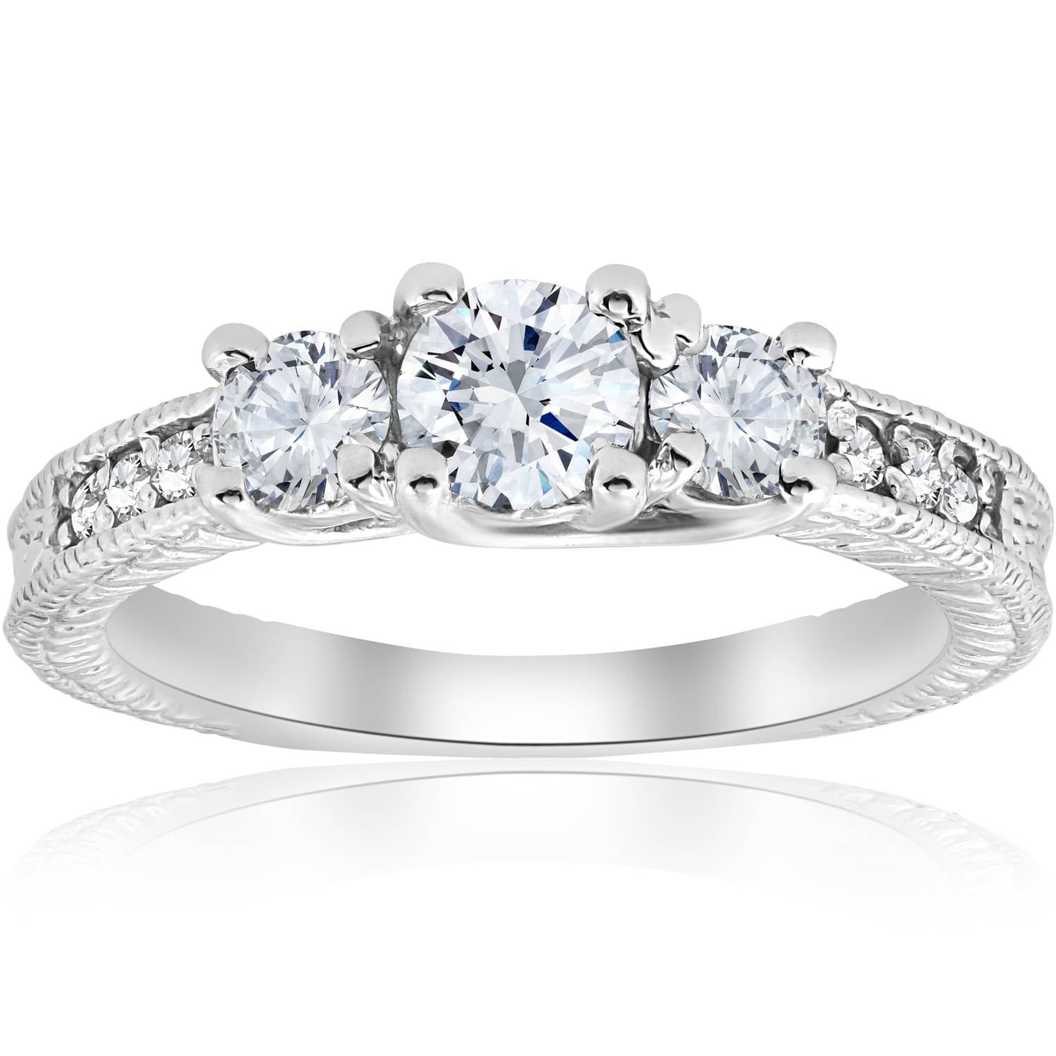 1ct Vintage Diamond Three Stone Engagement Ring 14K White Gold ... 1ct Vintage Diamond Three Stone Engagement Ring 14K White Gold ...