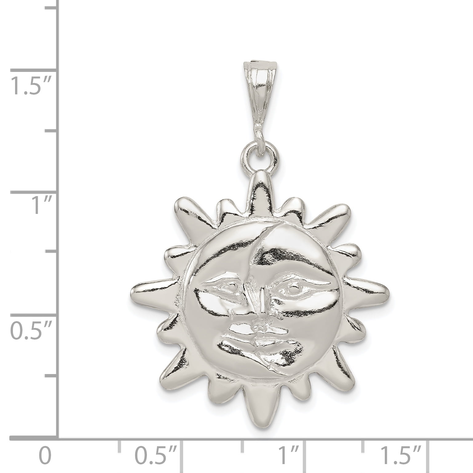 925 Sterling Silver Polished Sun and Half Moon Face Shaped Pendant ...