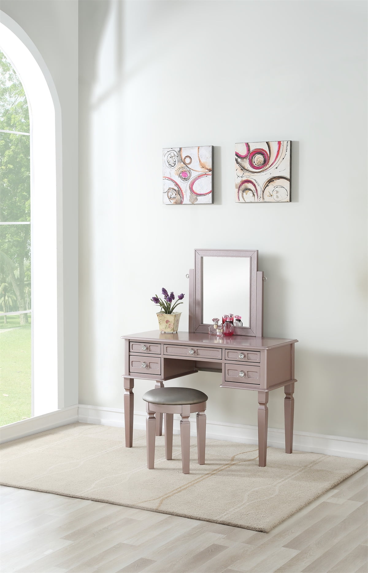 ARCTICSCORPION Rose Gold Vanity Set with Stool and 5 Storage Drawers ...
