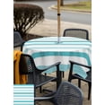 Aqua Green White Striped Square Outdoor Tablecloth with Umbrella Hole ...