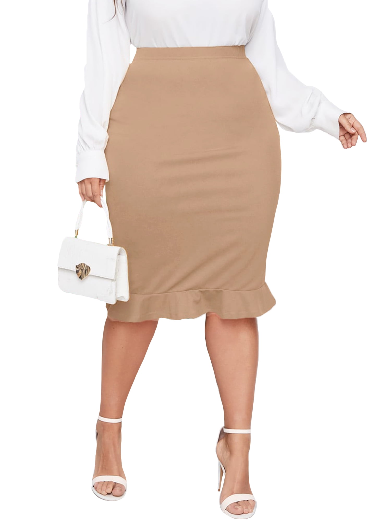 POSESHE Women's Plus Size Pencil Skirt For Work, Black Office Skirts ...