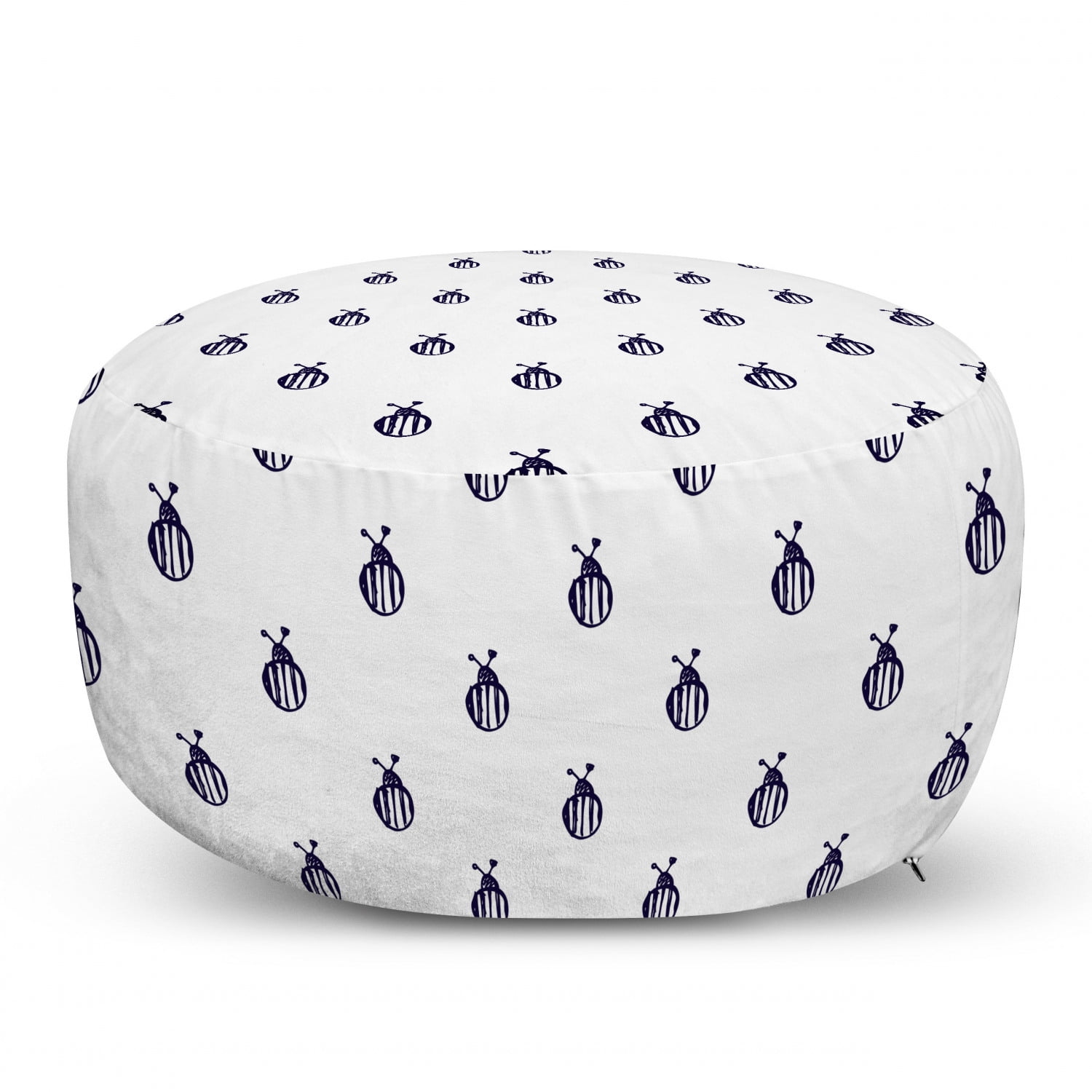 Blue and White Pouf Cover with Zipper, Hand Sketch Drawing Style Series ...