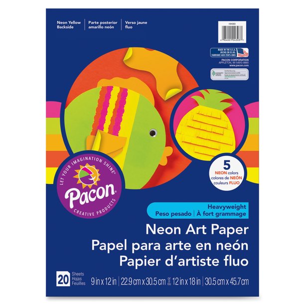 Pacon Neon Art Paper, 5 Assorted Colors, 12" x 18", 20 Sheets - Walmart ...
