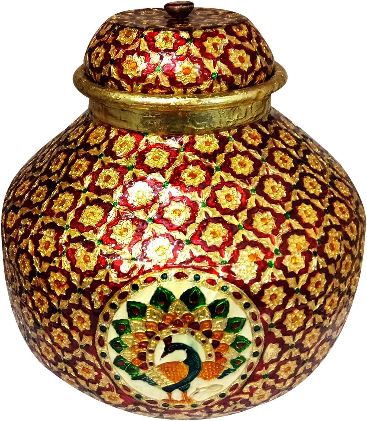 India Meets India Steel Meenakri Golden Art Kalash with Lid, Pot Big ...