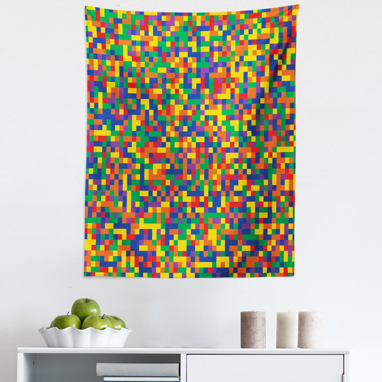 Mosaic Tapestry, Pixel Art Vivid Motley Tiny Squares Contemporary ...