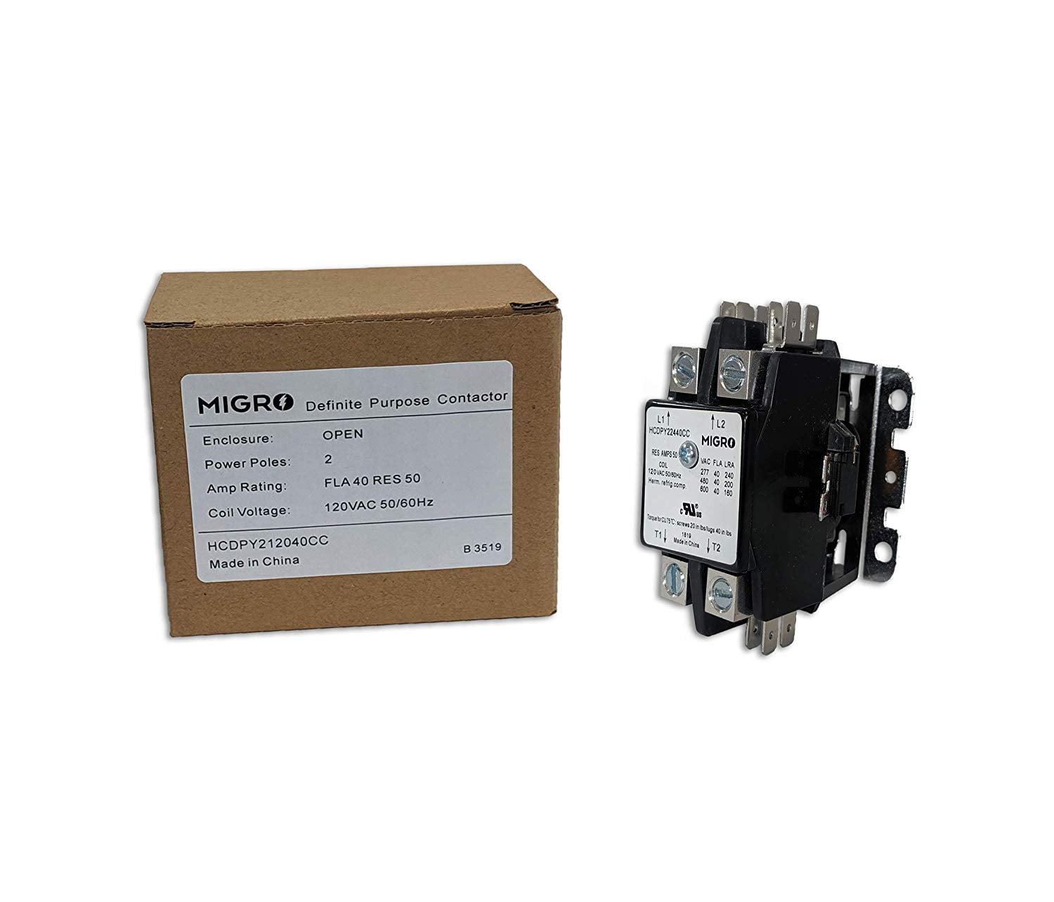 MIGRO 2 Pole 40 AMP 120 Volt Coil Heavy Duty AC Contactor Replaces ...