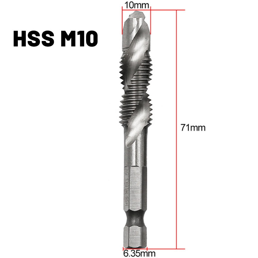 M10 Composite Tap Drill Bit Thread Spiral Screw Tap 1 4 Hex HSS