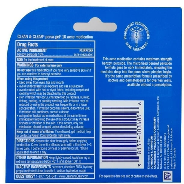 Clean & Clear Persa- Gel 10 Acne Treatment, Maximum Strength, 1 oz, 2 ...