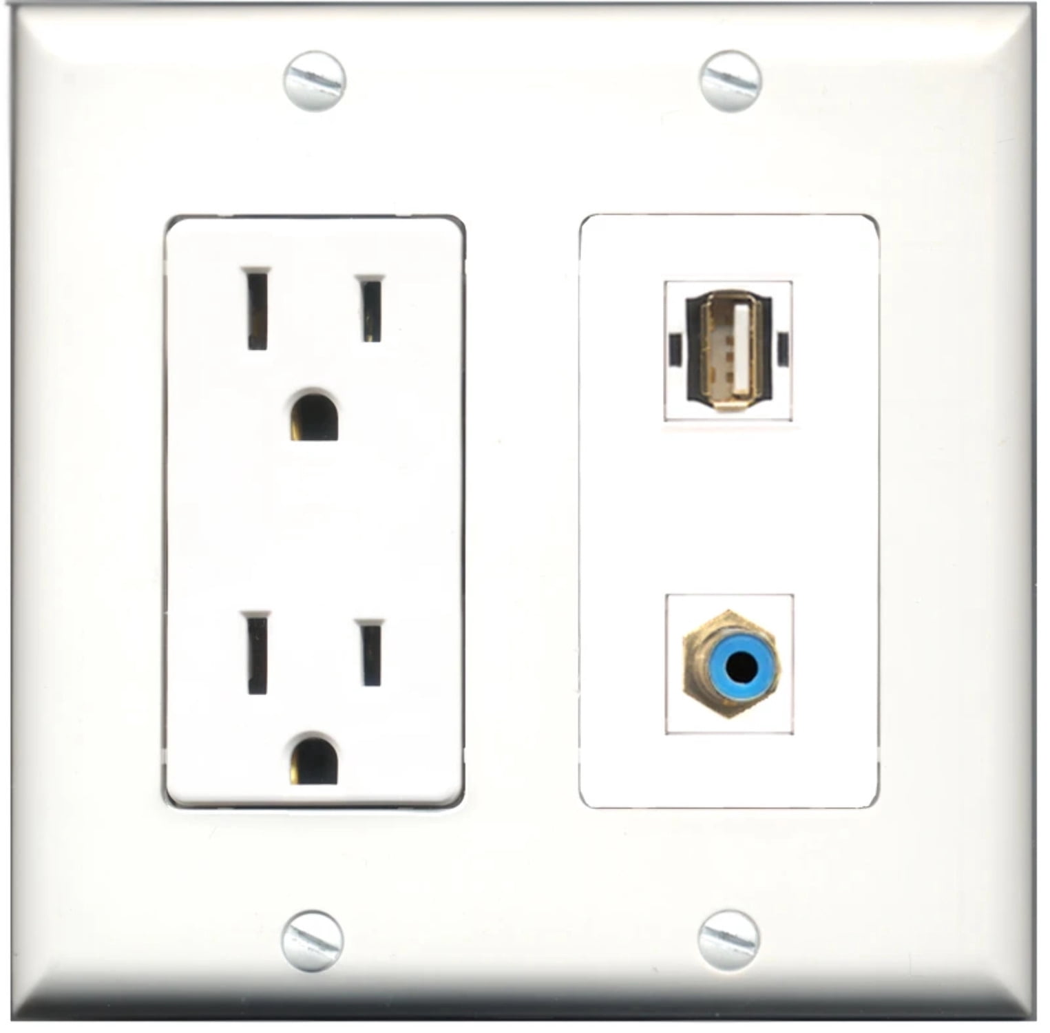 Ultra Spec Cables 15 Amp Power Outlet 1 Port RCA Blue 1 Port USB A-A ...