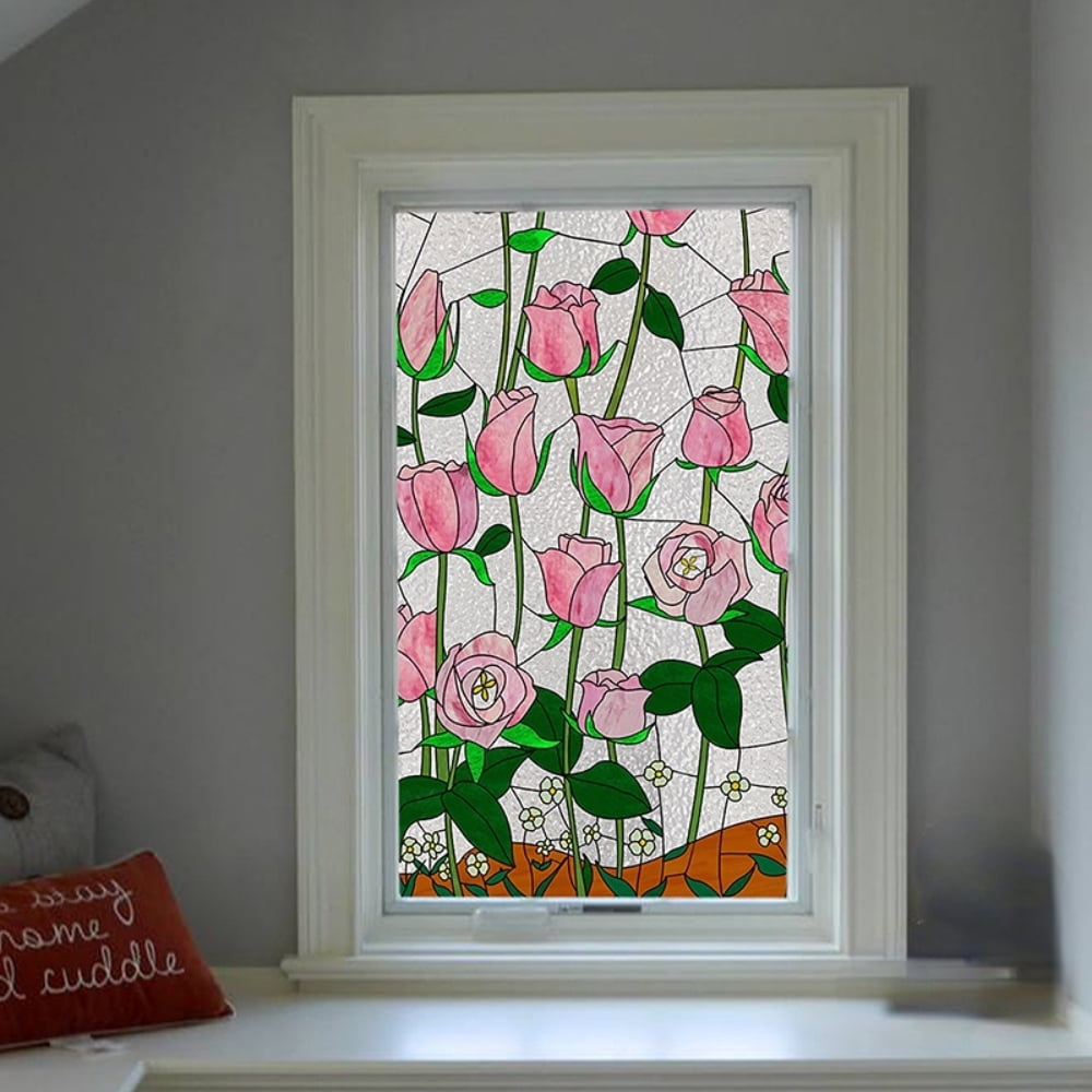 HAORUN 3D Self Adhesive Rose Stained Window Films Glass Stickers Opaque ...