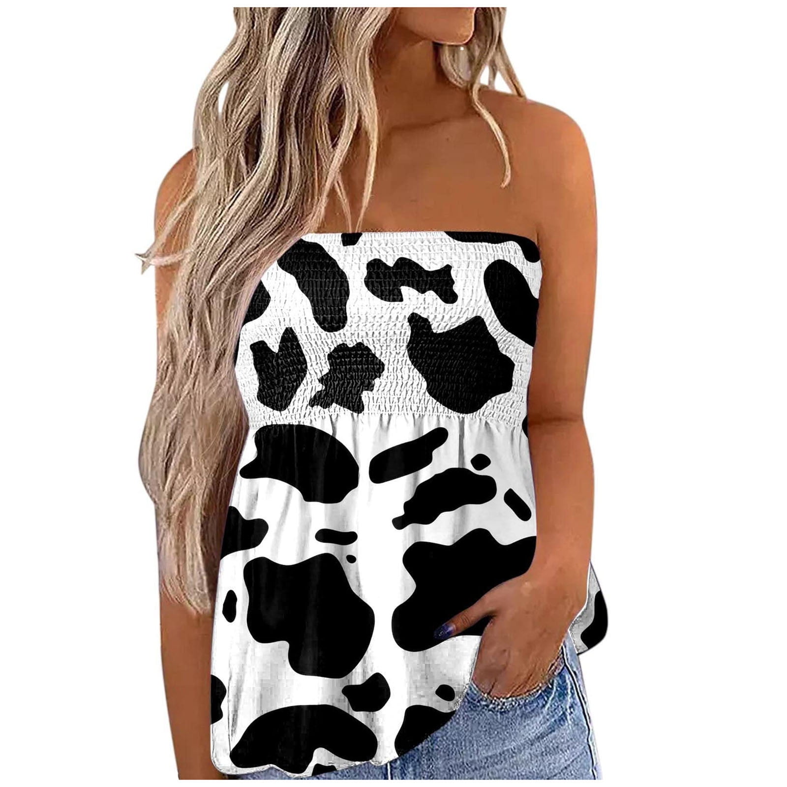 Floral Strapless Bandeau Tank for Women Sleeveless Stretchy Blouse ...