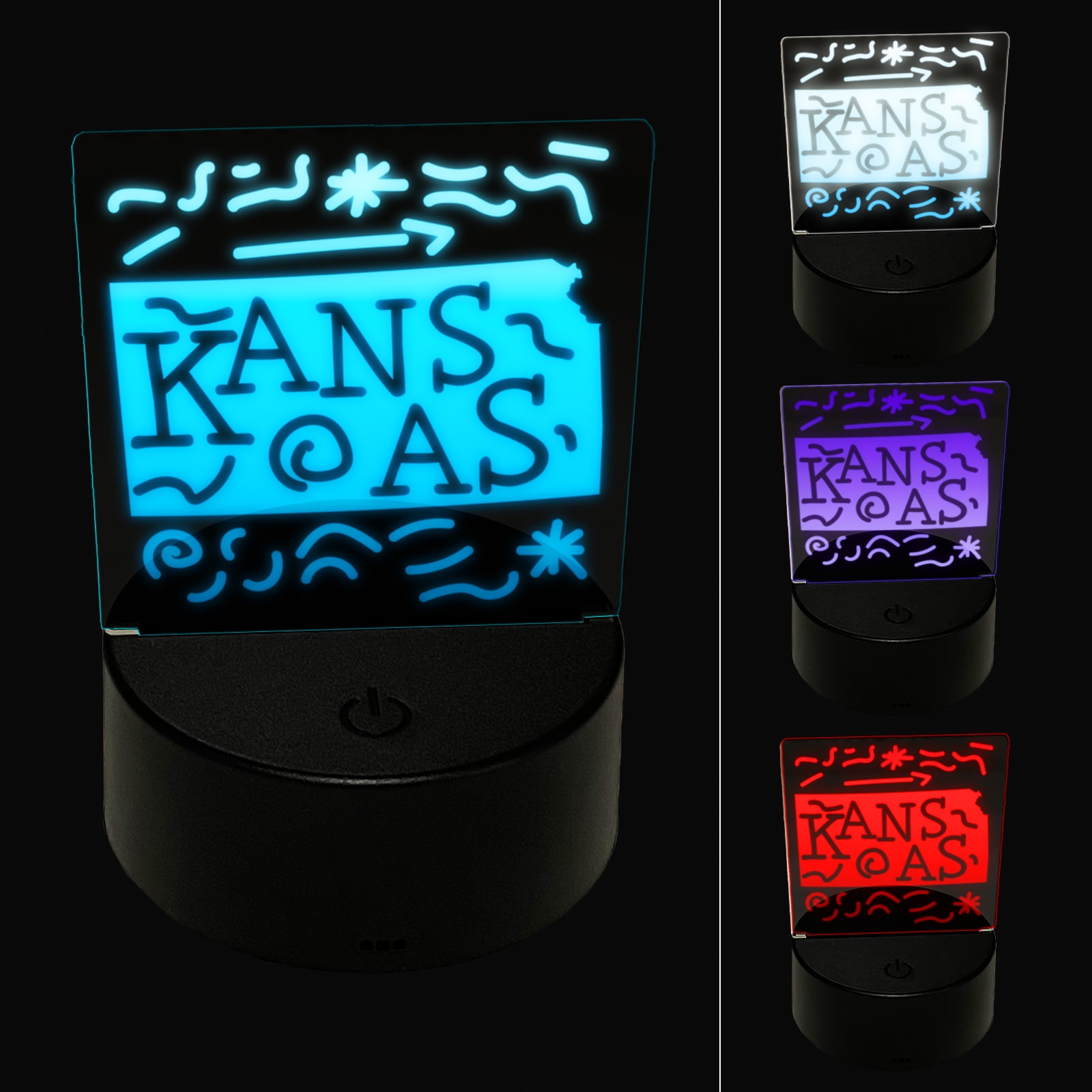 Kansas State with Text Swirls LED Night Light Sign 3D Illusion Desk ...