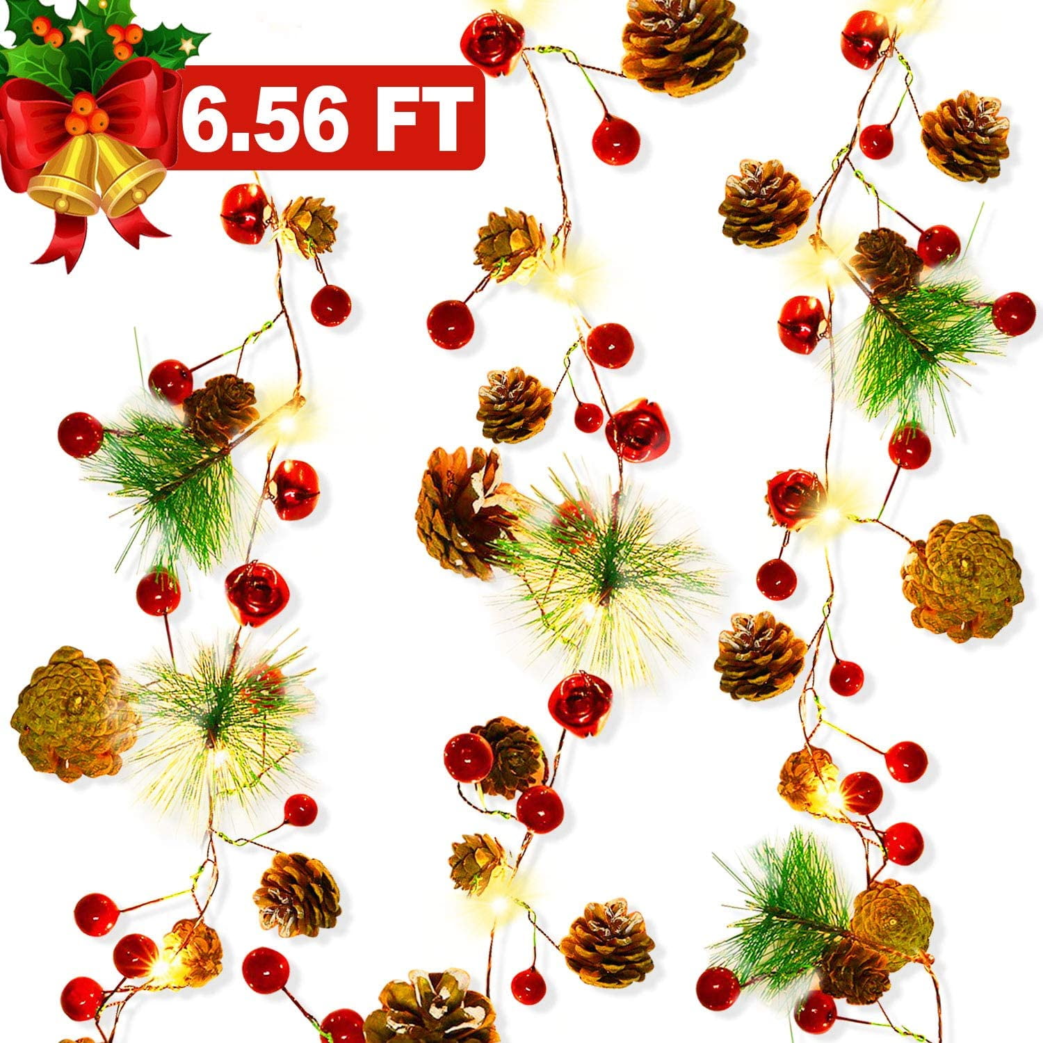 Christmas Garland with Lights, Christmas Pinecone Lights Battery ...