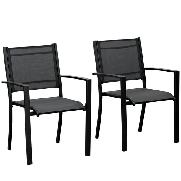 Outsunny Set of 2 Patio Dining Chair Outdoor Mesh Seat Heavy Duty ...