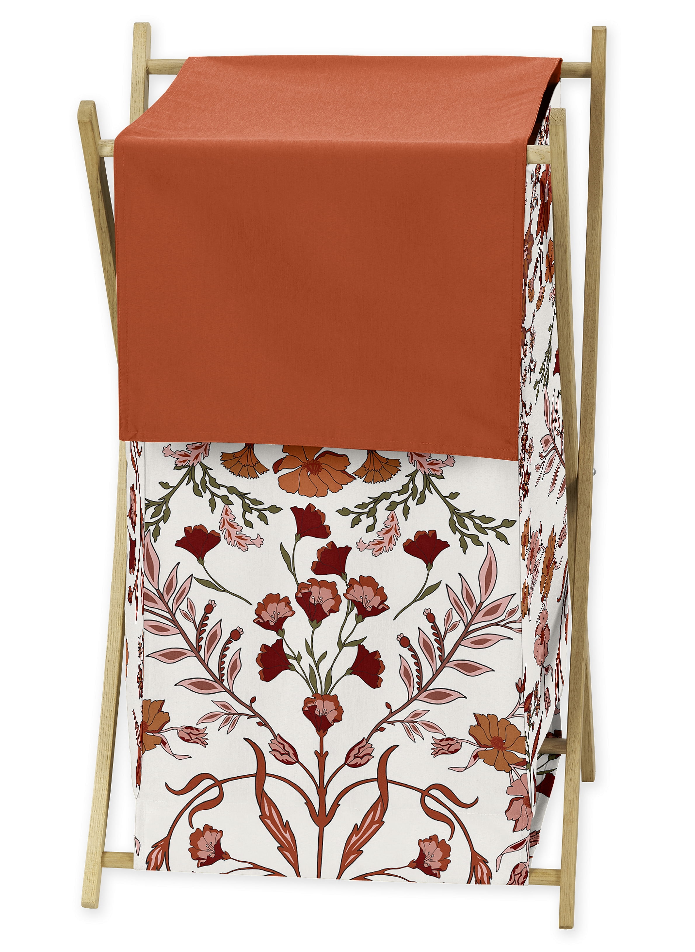 Boho Floral Wildflower Rust Orange and Ivory Fabric Laundry Hamper Girl ...