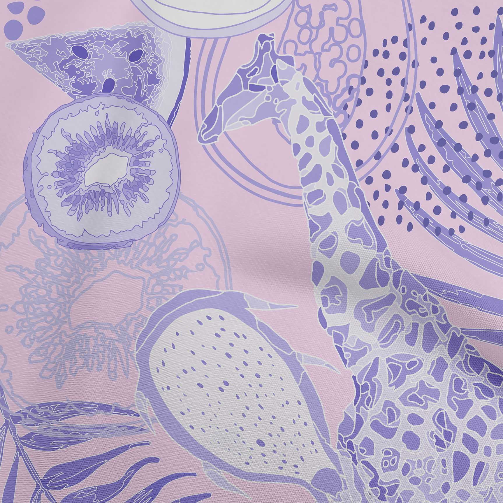 oneOone Cotton Cambric Mauve Fabric Tropical Solid Furits Animals With ...