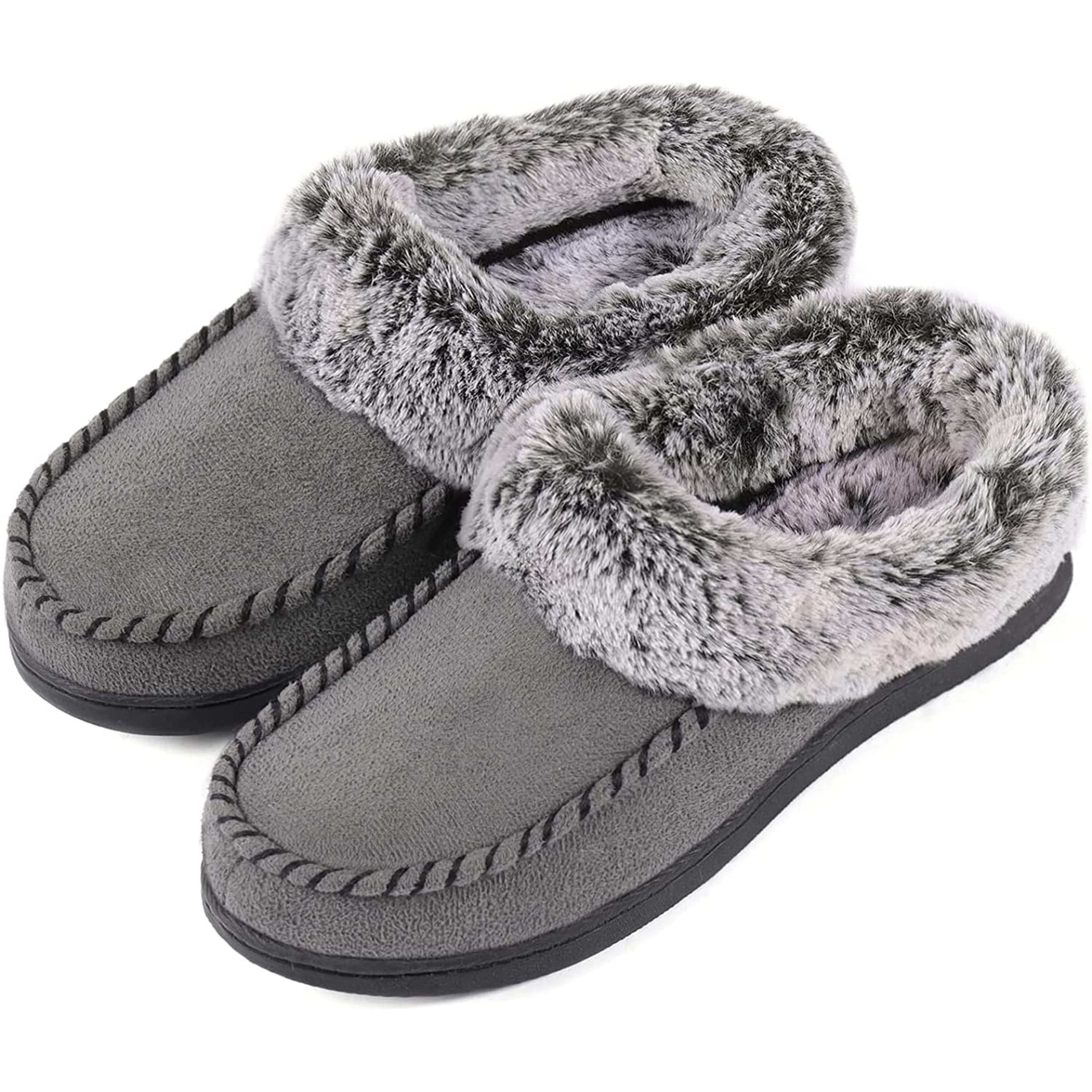 RockDove Women's Faux Fur Collar Moc Toe Clog Slipper - Walmart.com