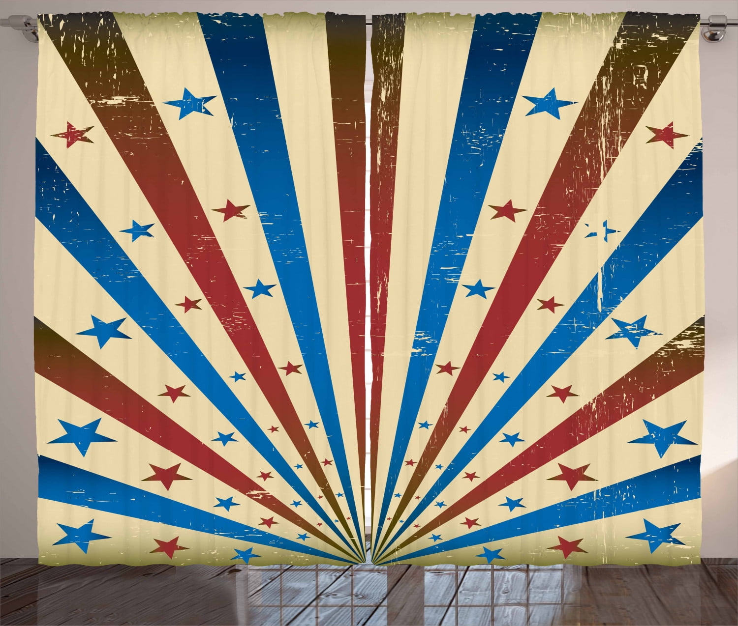 Circus Curtains 2 Panels Set, American Flag Inspired Grungy Background ...