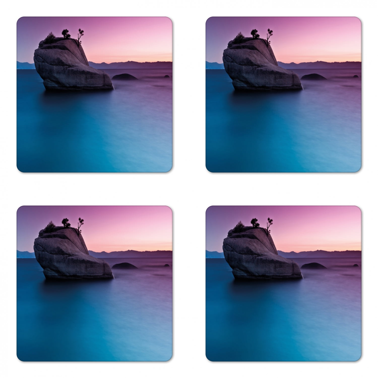 Nature Coaster Set of 4, Bonsai Rock in Lake Tahoe Tropical Surreal ...